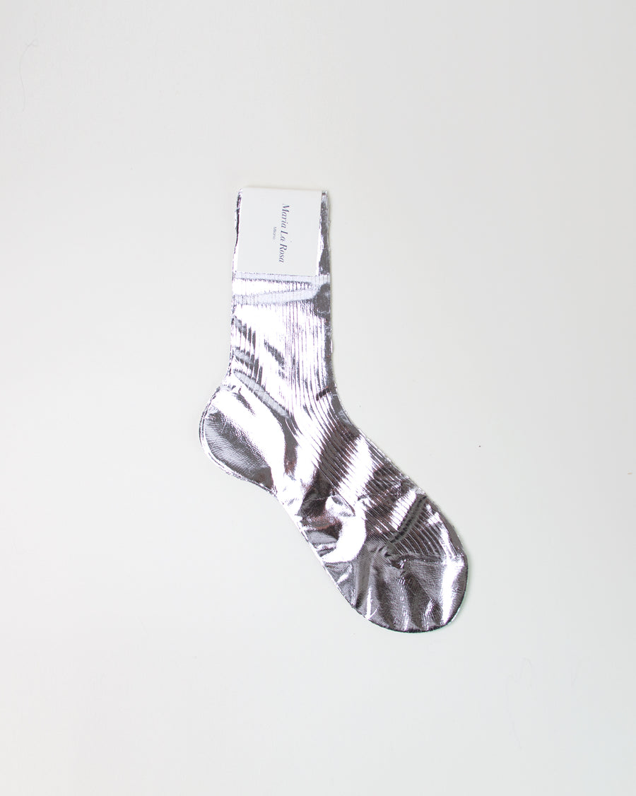 One Ribbed Laminated Socks Silver – BOMI
